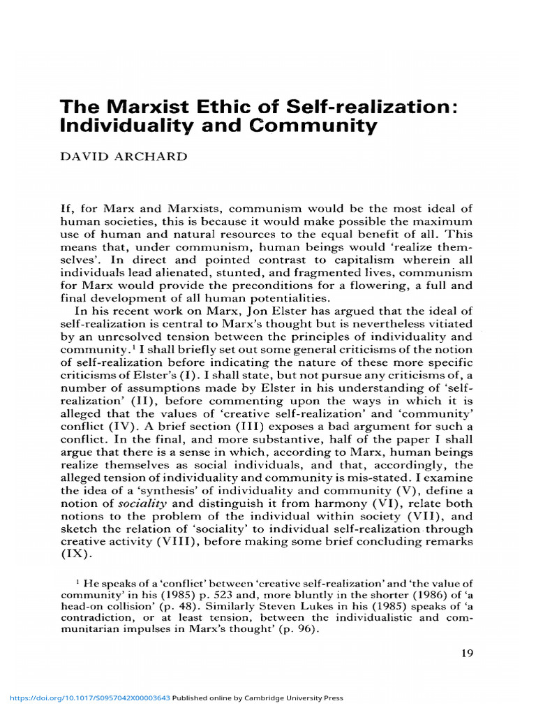 Archard - The Marxist Ethic of Self-Realization | PDF | Karl Marx ...