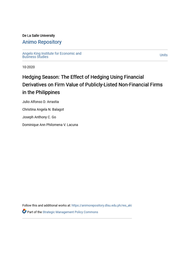 Hedging Season - The Effect of Hedging Using Financial Derivatives ...