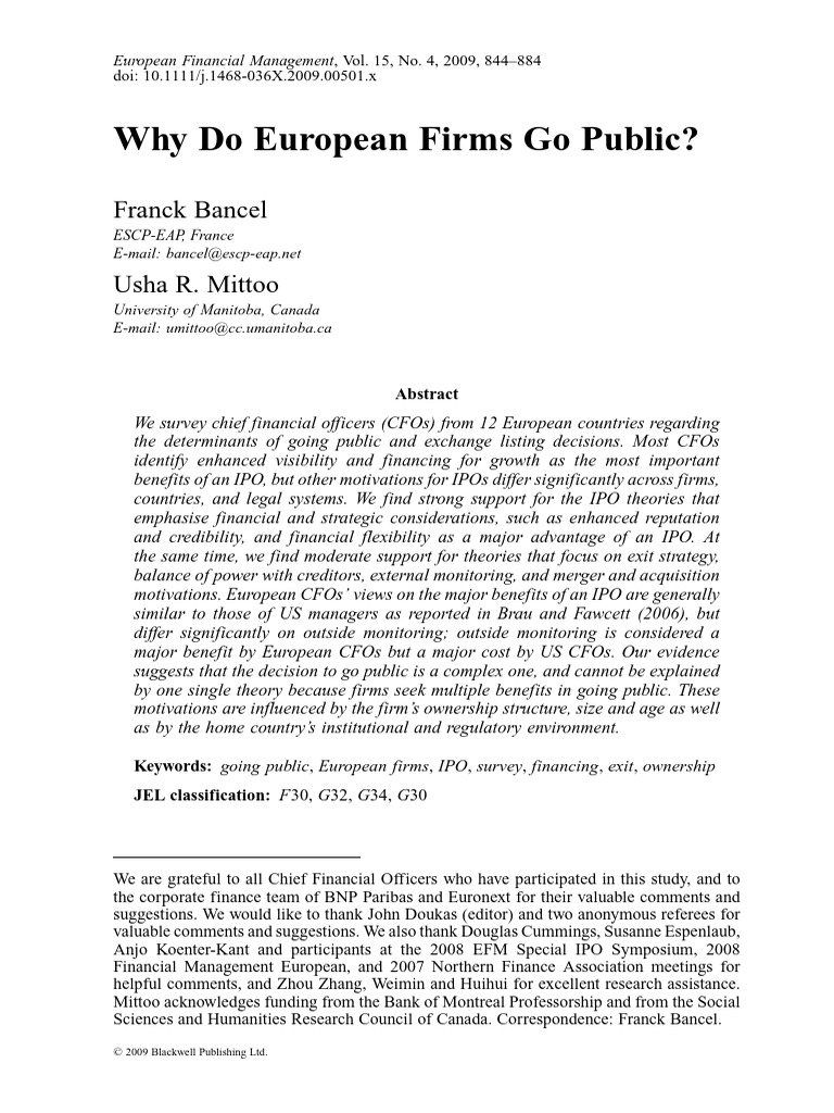 Why Do European Firms Go Public?: Franck Bancel | PDF | Initial Public ...