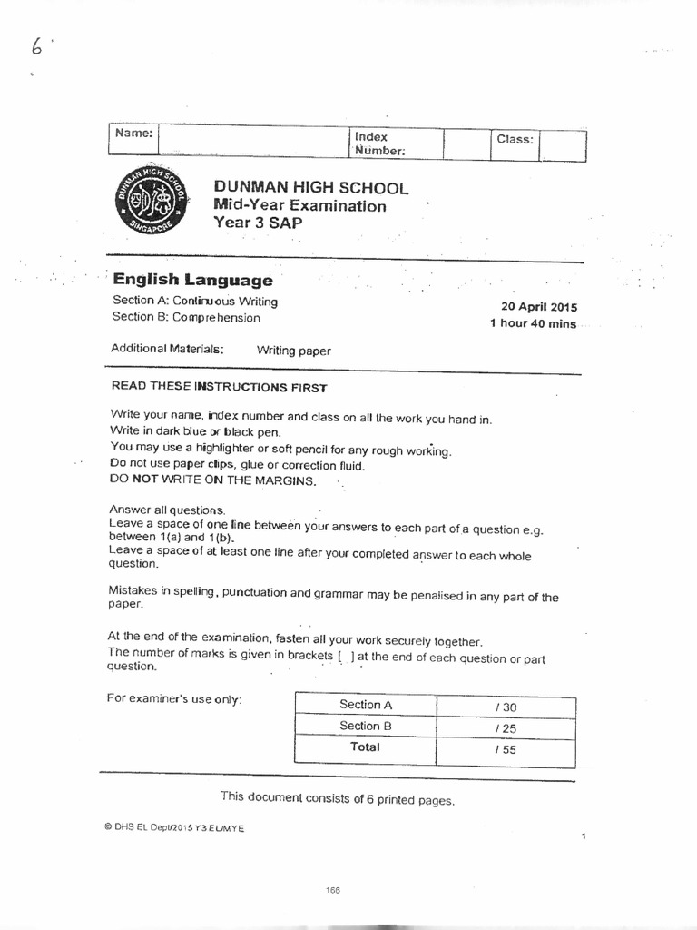 2016 Sec 3 Express English SA1 Dunman High School | PDF