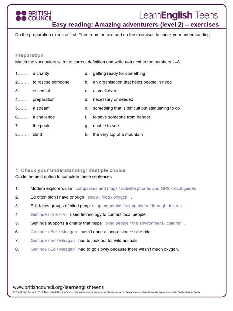 Amazing Adventurers Level 2 - Exercises | PDF