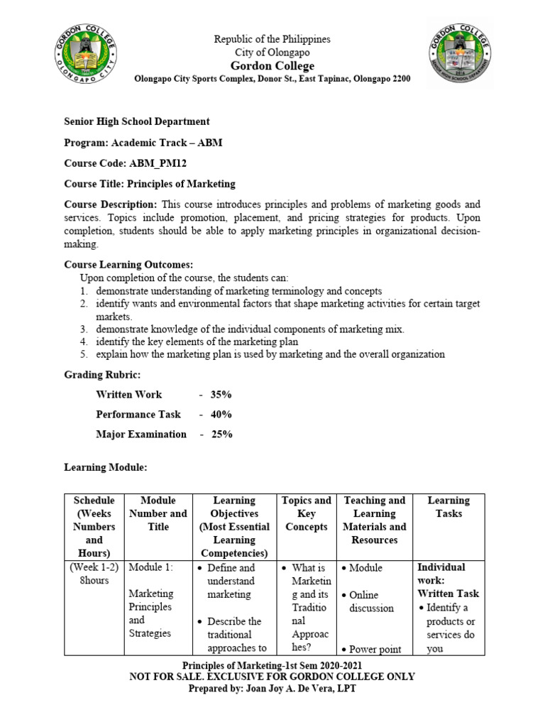 ABM Marketing Course Guide | PDF | Marketing | Goal
