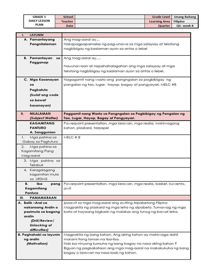 Cot Filipino 1 Q1 W8 | PDF