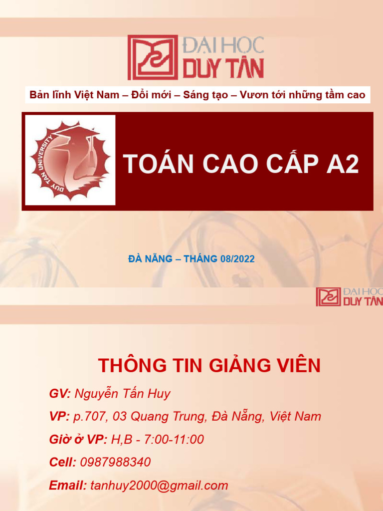 MTH 104 - Toan Cao Cap A2 - 2022F - Lecture Slides - 2 | PDF