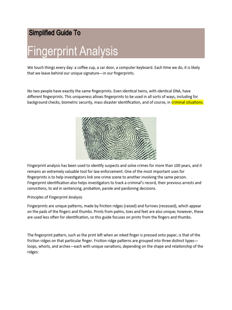 Simplified Guide To Fingerprint Analysis | PDF | Fingerprint