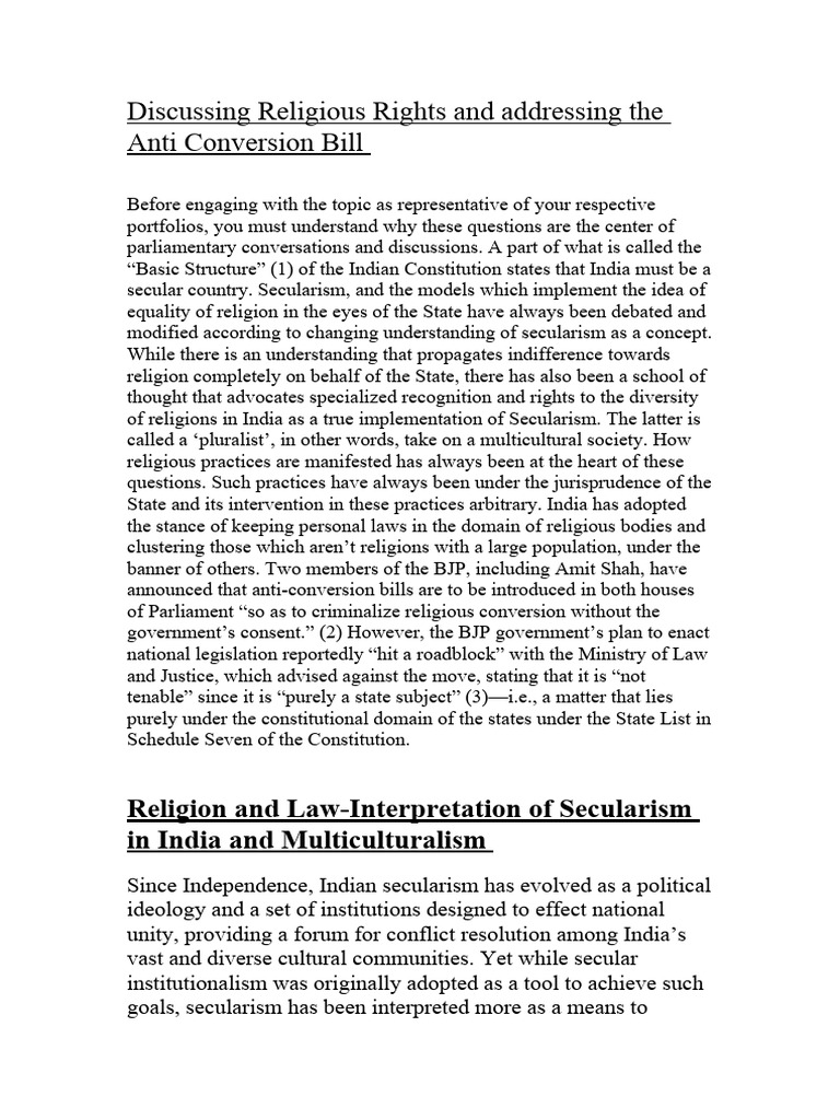 Religious Rights and Anti-Conversion Bill | PDF | Cultural Politics ...