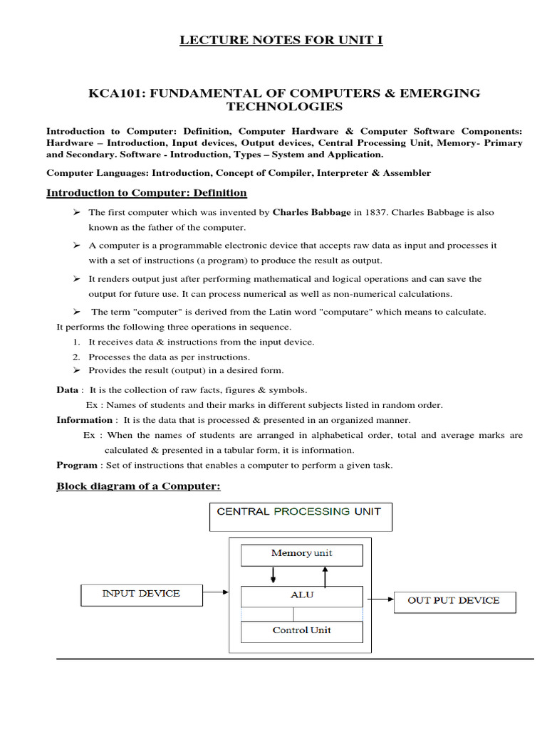 Fcet Lecture Notes For Unit I | PDF | Computer Memory | Read Only Memory