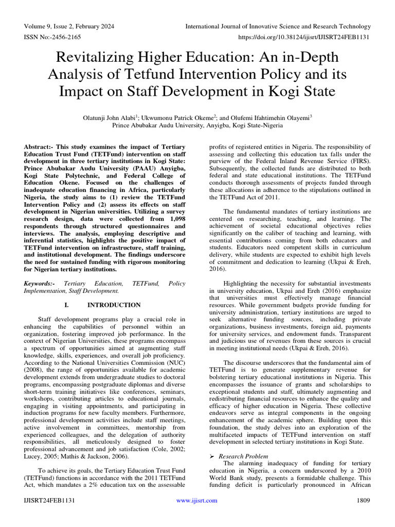 Revitalizing Higher Education: An In-Depth Analysis of Tetfund ...