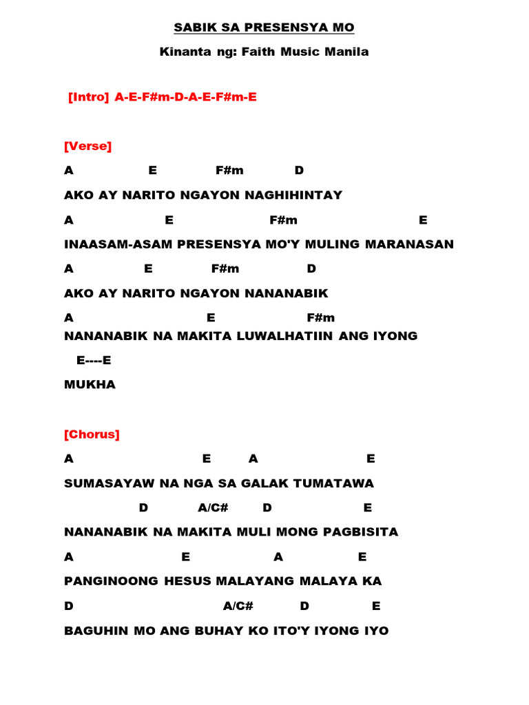 Sabik Sa Presensya Mo Chords | PDF