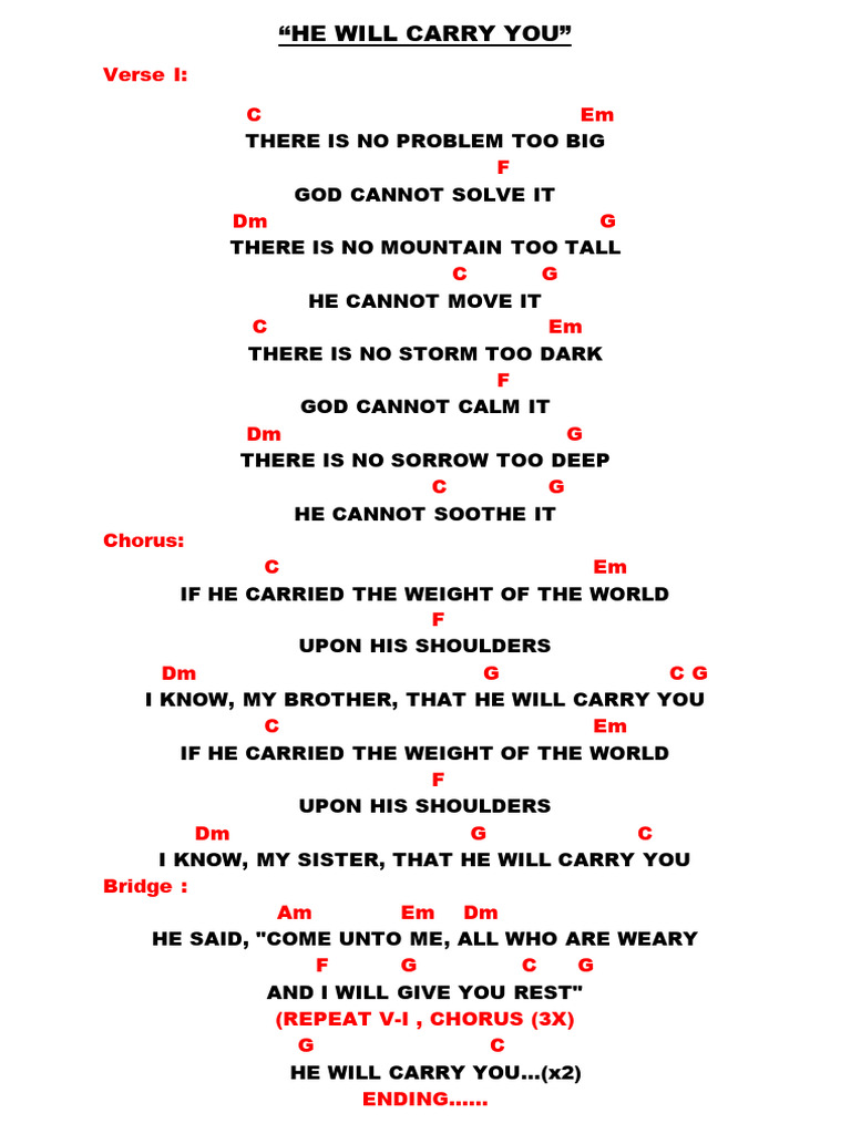 HE WILL CARRY YOU Chords | PDF
