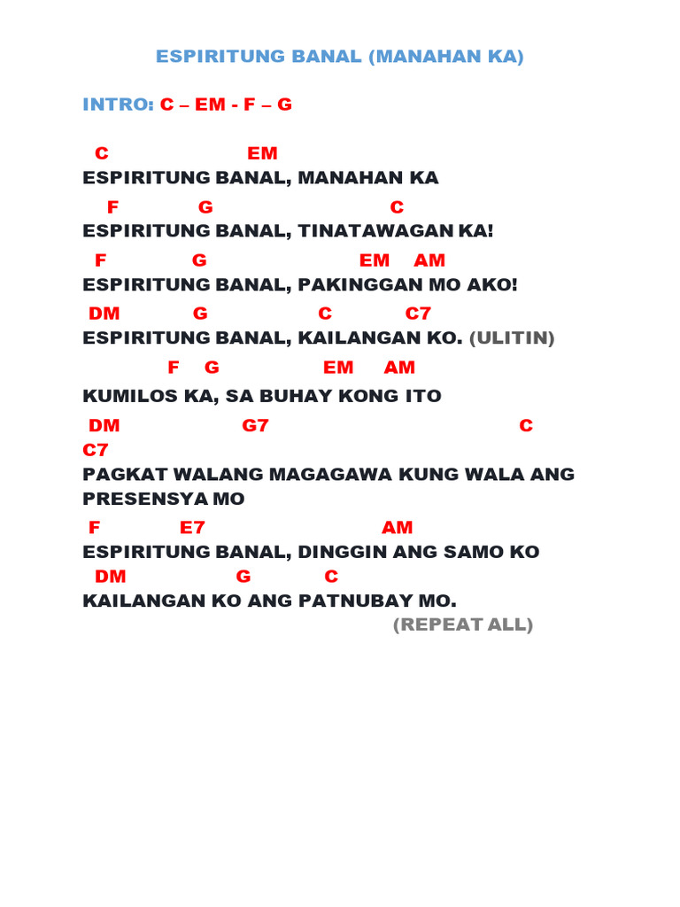 Espiritung Banal Manahan CHORDS | PDF