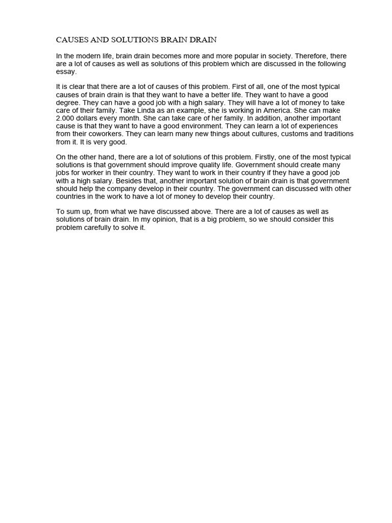 Causes and Solutions of Brain Drain | PDF | Social Science