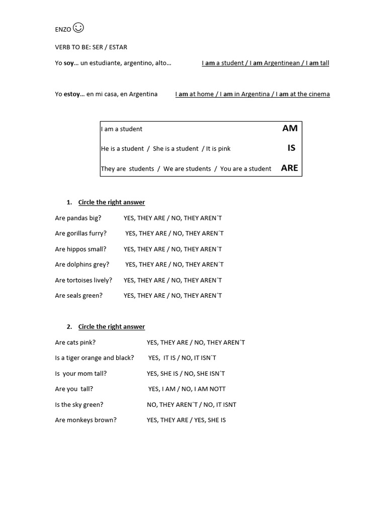Verb To Be + Like Practise 3rd Grade | PDF | Language Arts & Discipline