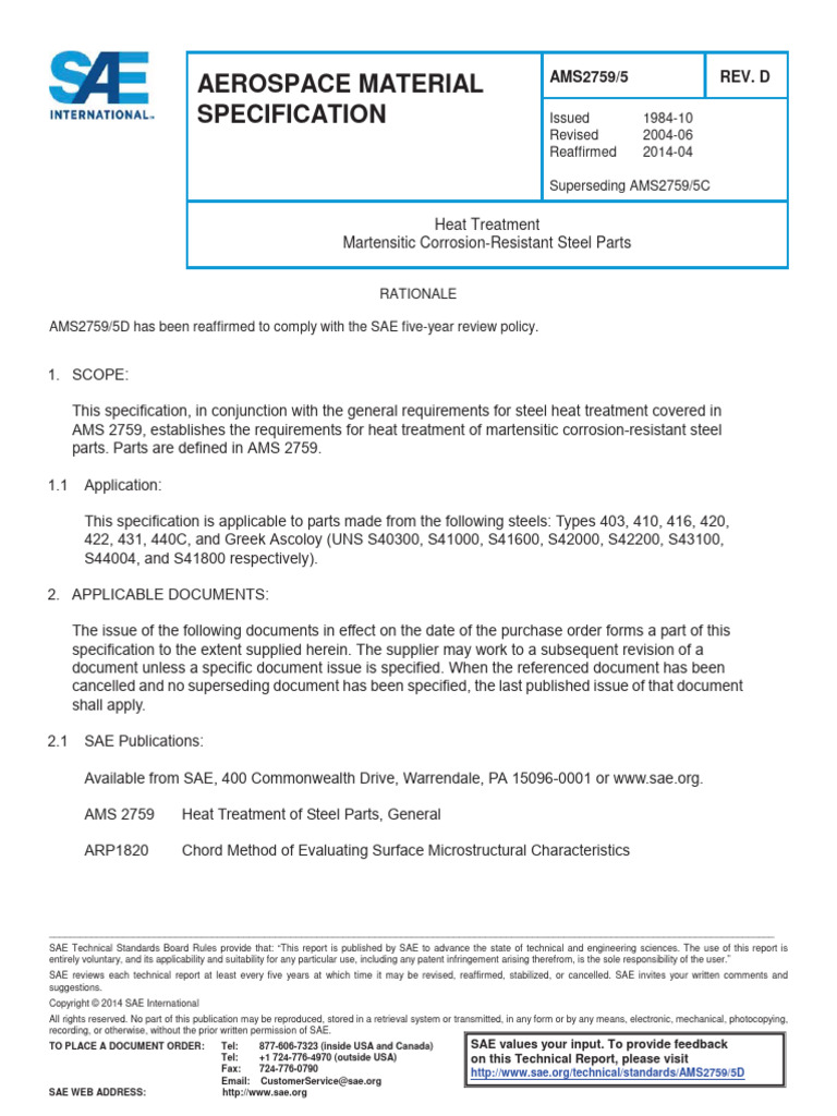 Sae Ams 2759-5D-2014 | PDF | Heat Treating | Strength Of Materials