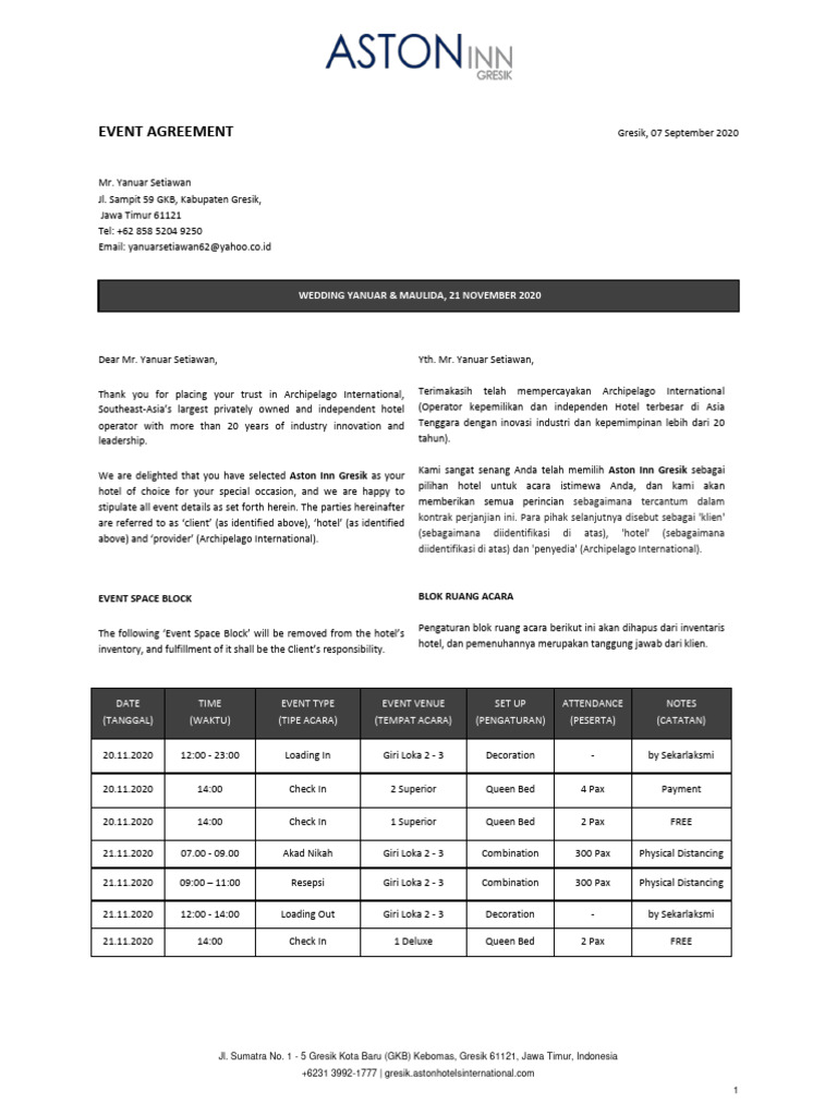 Confirmation Letter - Wedding Yanuar & Maulida 21 November 2020 | PDF