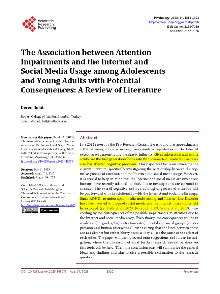 Attention Impairments and The Internet | PDF | Attention Deficit ...