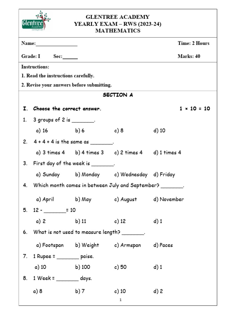 Gr1_Math_YE_RWS-2 | PDF