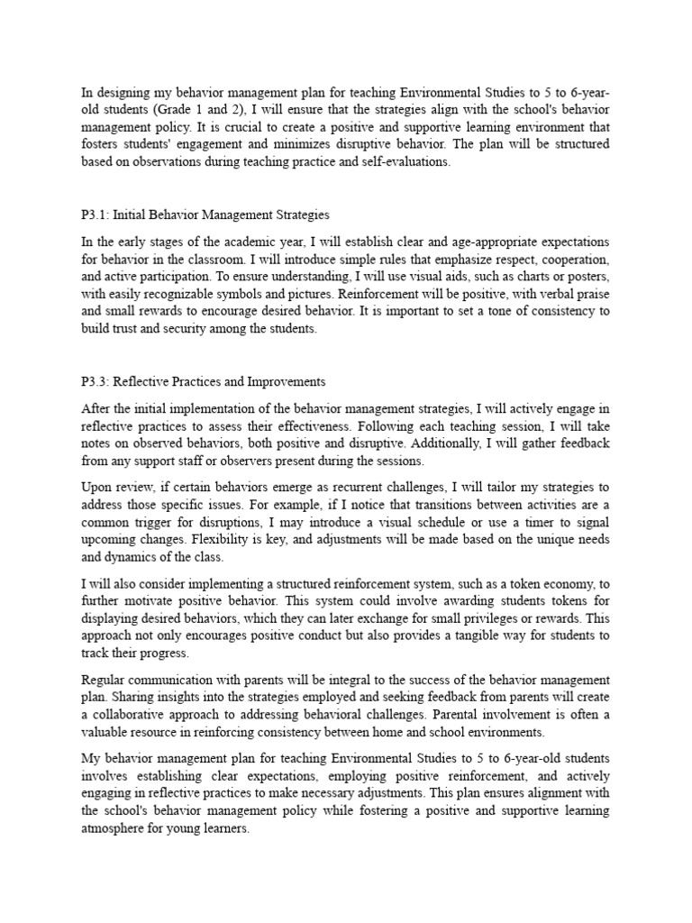 Behavior Management Plan | PDF