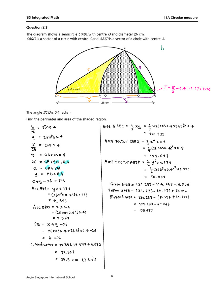 S3 Integrated Math: Circular Measure Calculations | PDF | Pi | Elementary Mathematics