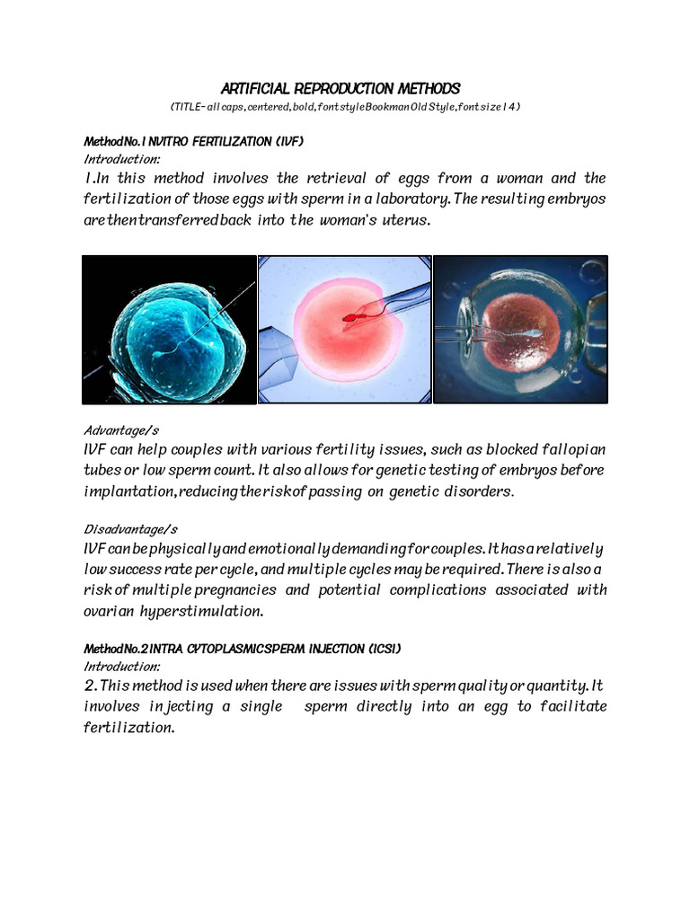 ARTIFICIAL REPRODUCTION METHODS Write Up Template 2 2 | PDF ...