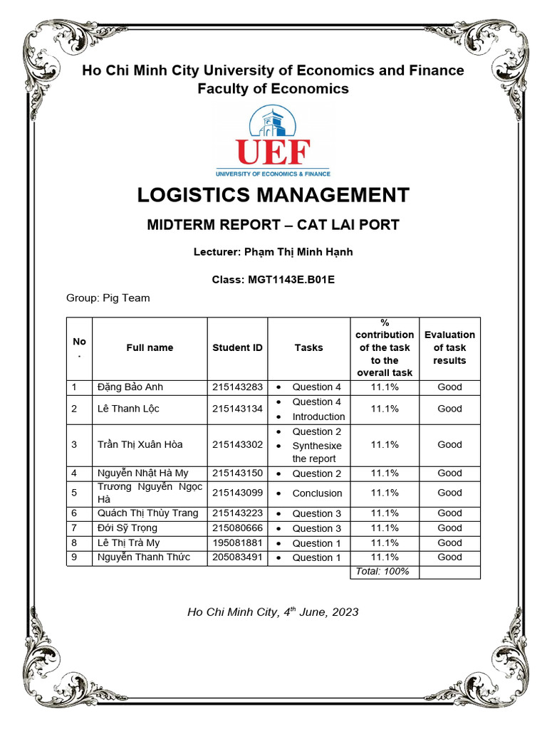 Midterm Report on Cat Lai Port Logistics | PDF | Customs | Warehouse