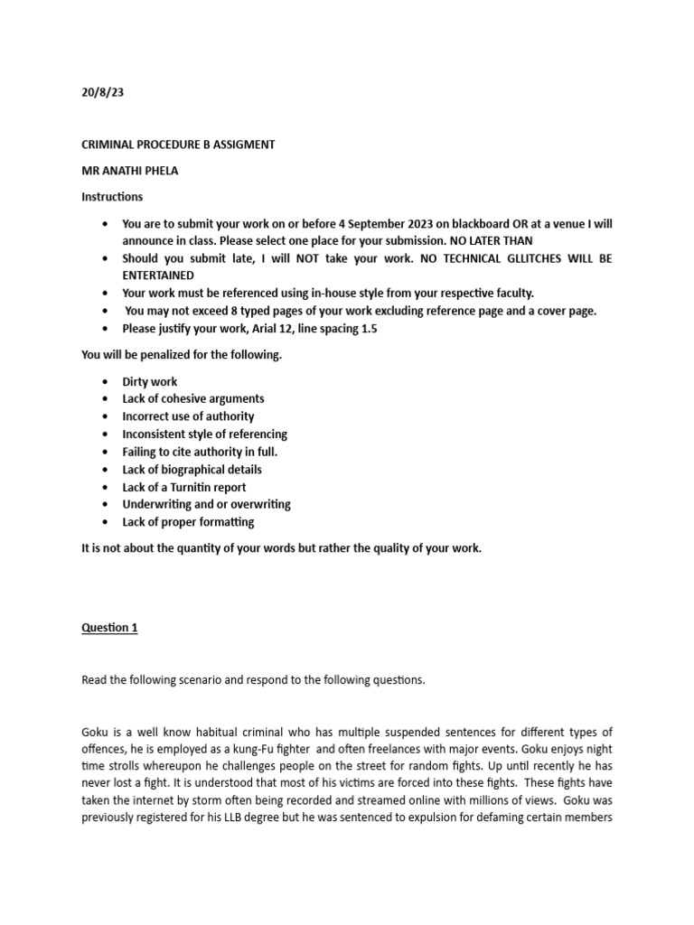 Criminal Procedure Assignment Guidelines | PDF | Crimes | Crime & Violence