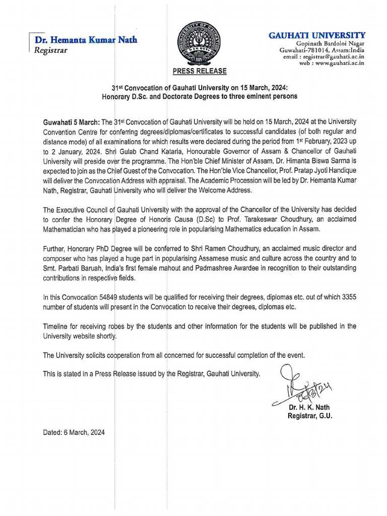 Press Release 31st Convocation | PDF