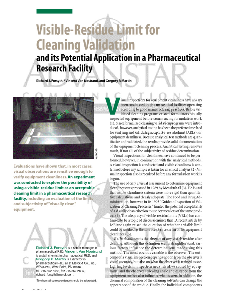 VALIDACIÓN DE LIMPIEZA article (1) Visual inspection | PDF | Magnesium ...