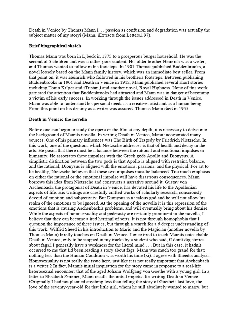 Death in Venice by Thomas Mann | PDF | Dionysus