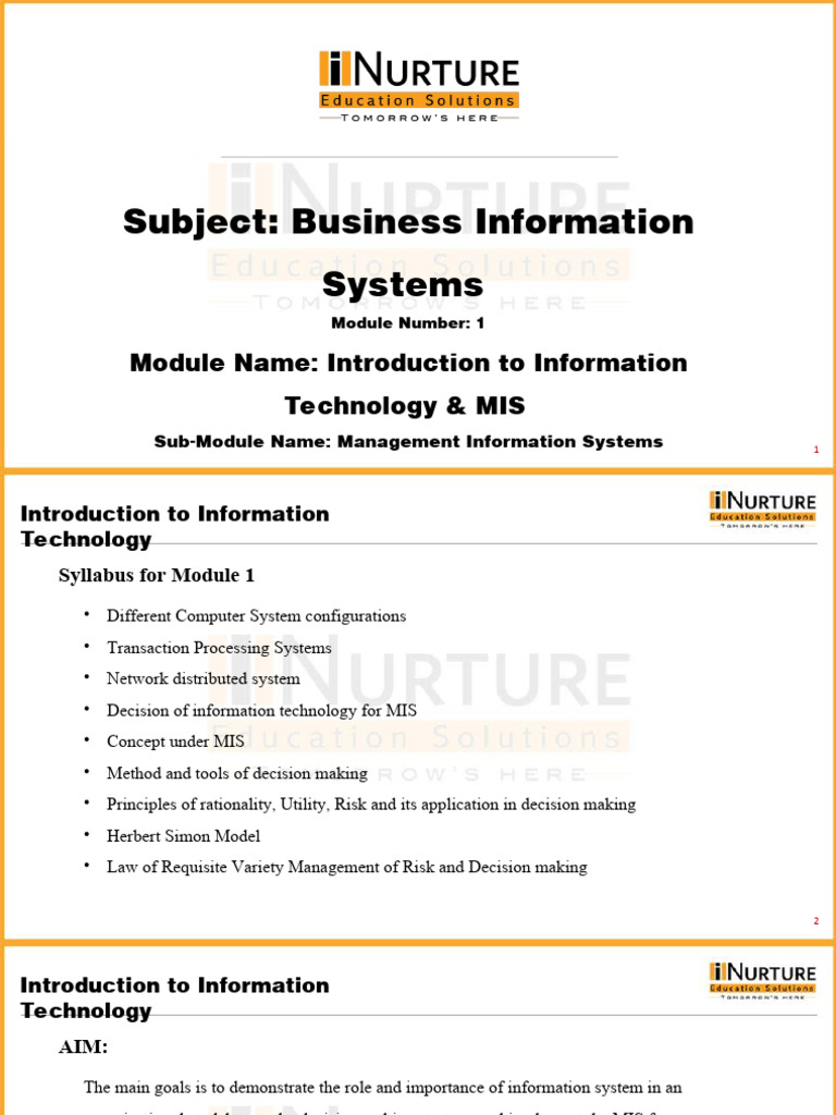 BIS - Module 1 | PDF | Decision Making | Information