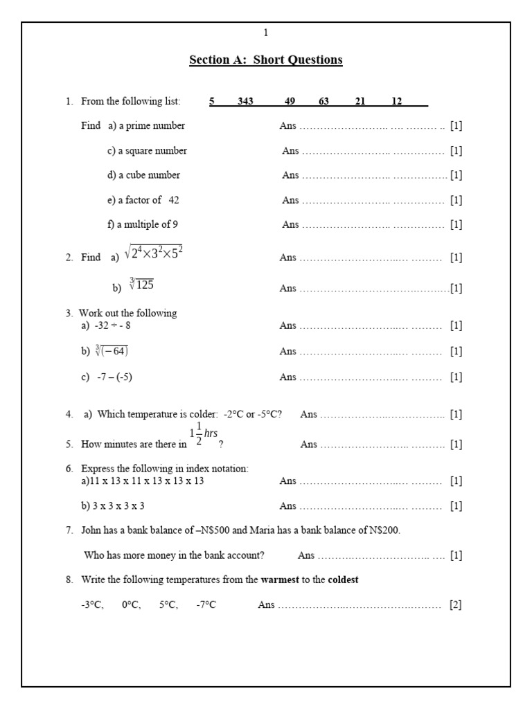 Exam Grade 8 Term 1 2017 | PDF | Number Theory | Elementary Mathematics