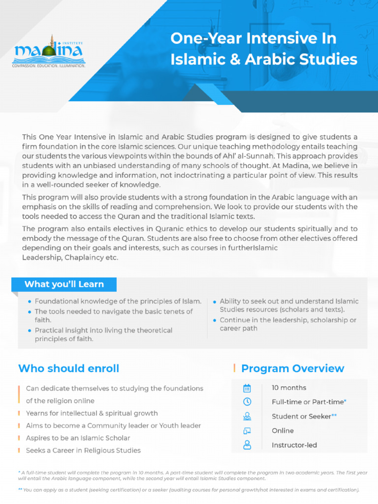 One Year Intensive In Islamic Arabic Studies Pdf