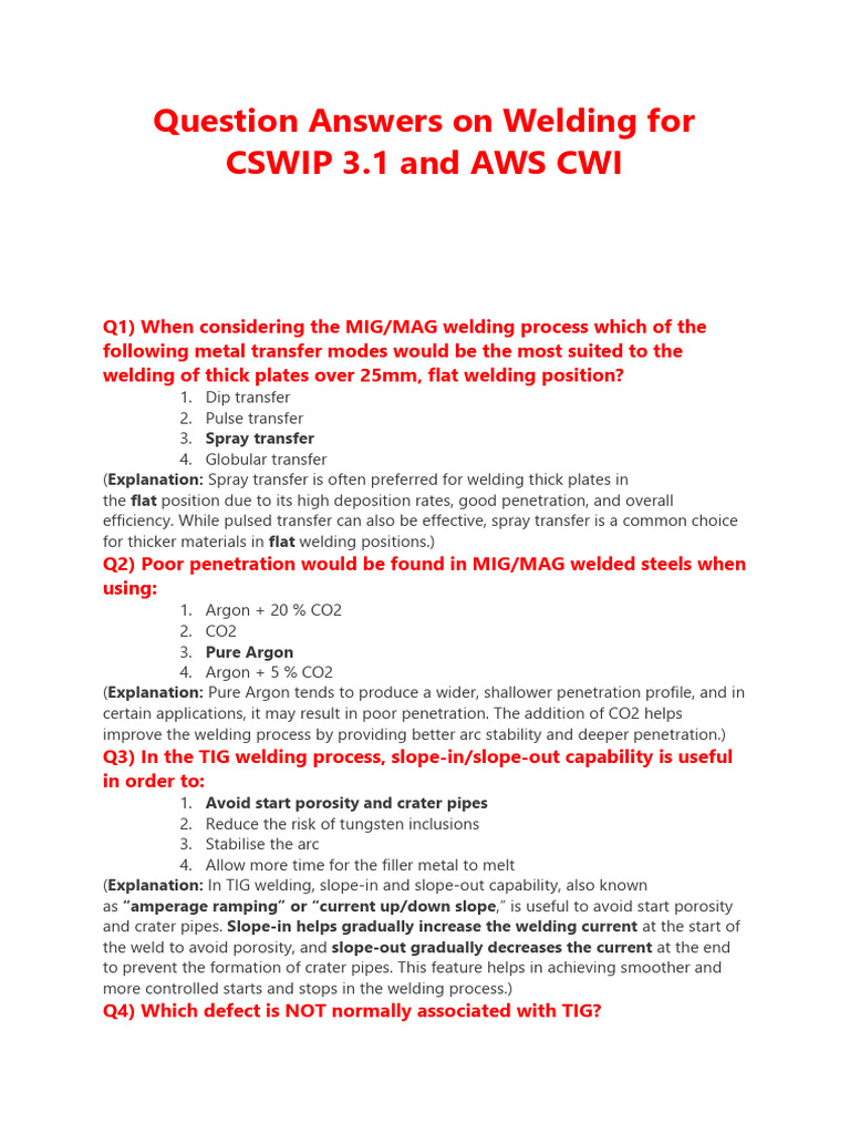 Question Answers On Welding For CSWIP 3.1 and AWS CWI | PDF | Welding | Construction
