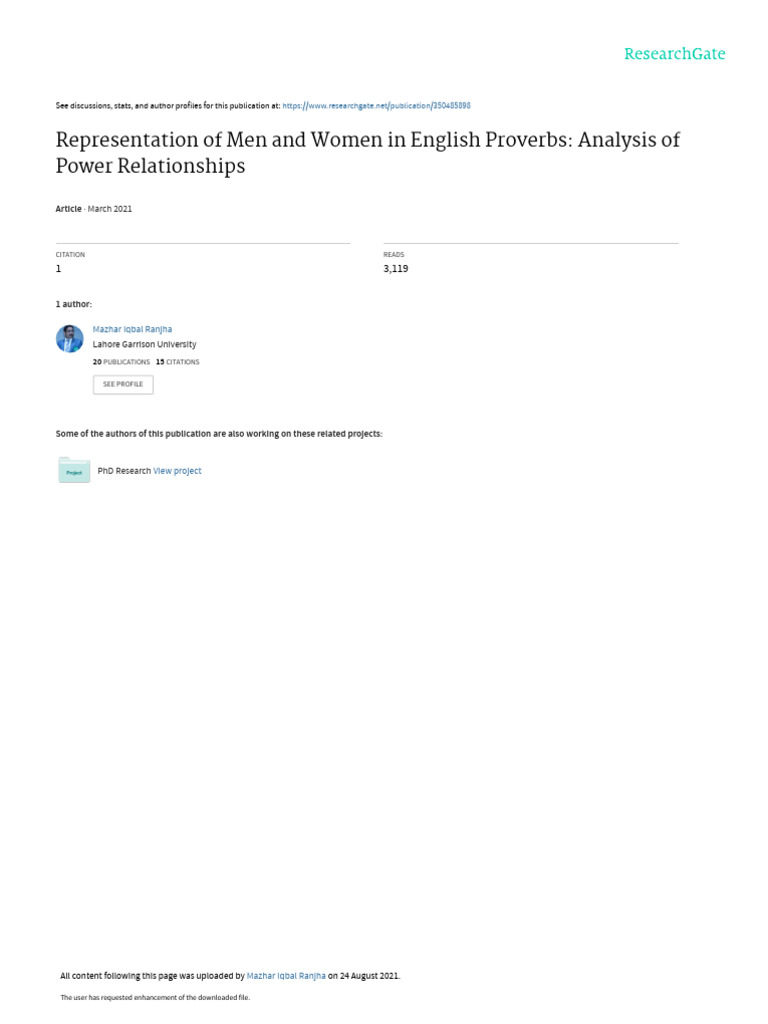 Gender Representation in English Proverbs | PDF | Proverb | Gender