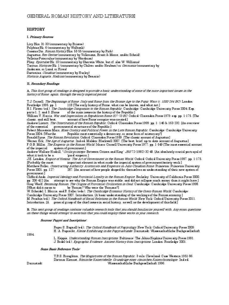 General Roman History and Literature | PDF | Ancient Rome | Roman Republic