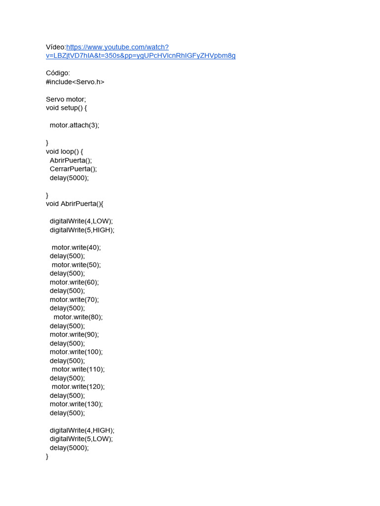 Código Arduino Puerta Garaje | PDF | Computers