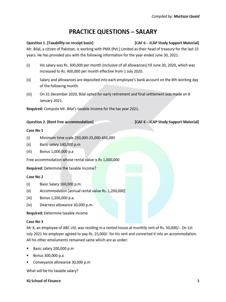 Salary Tax Computation Practice Questions | PDF | Taxes | Option (Finance)