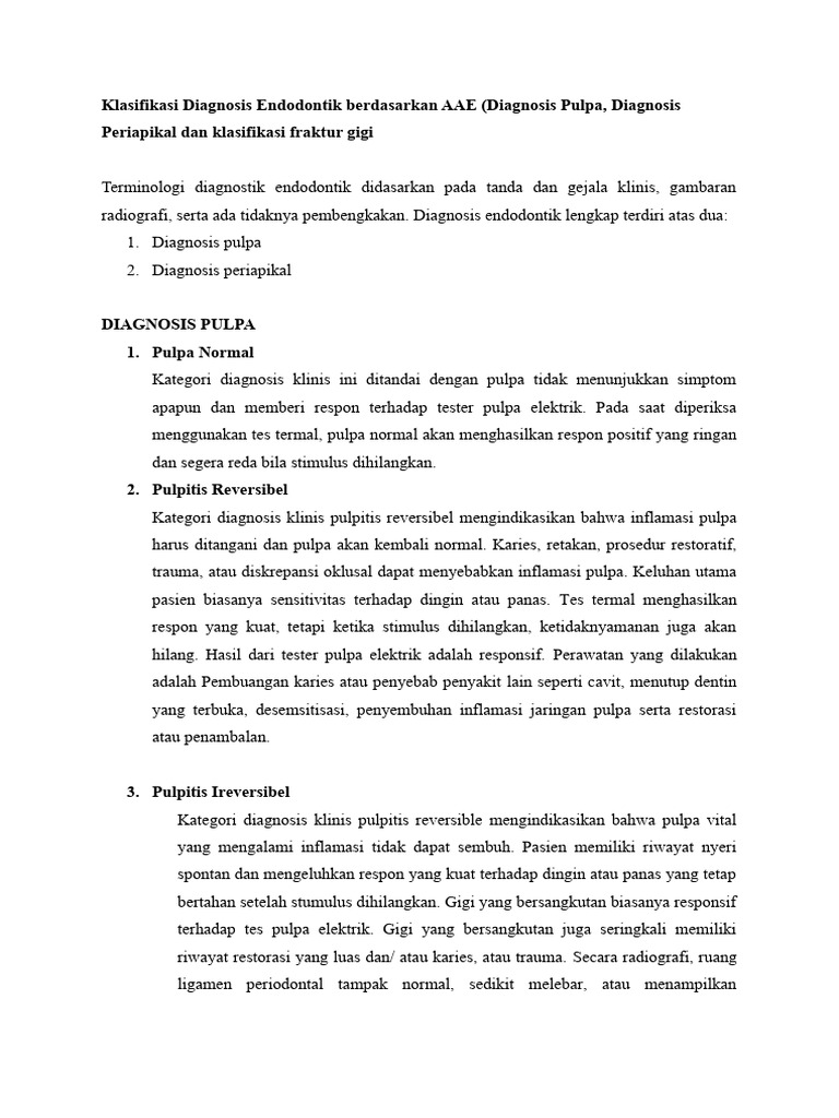 Klasifikasi Diagnosis Endodontik Berdasarkan AAE | PDF