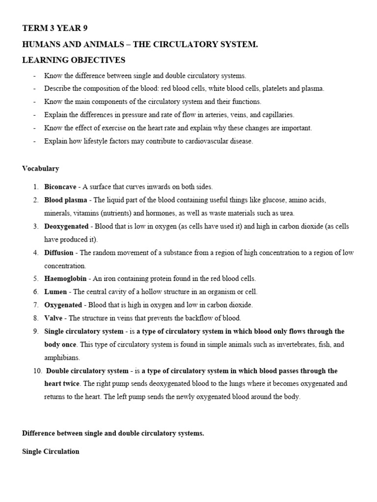 KS3 Science Year 9 The Circulatory System-2 | PDF | Heart | Blood