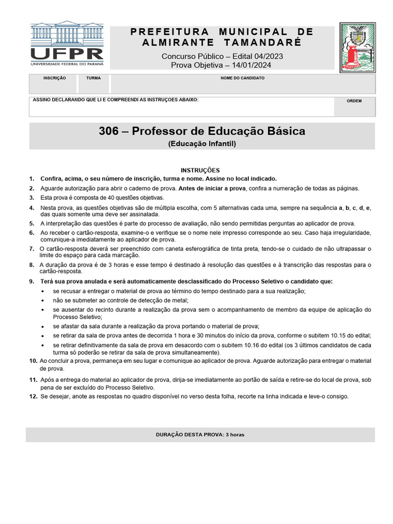 Prova 15 Com Gabarito | PDF | Pré-escola | Pedagogia