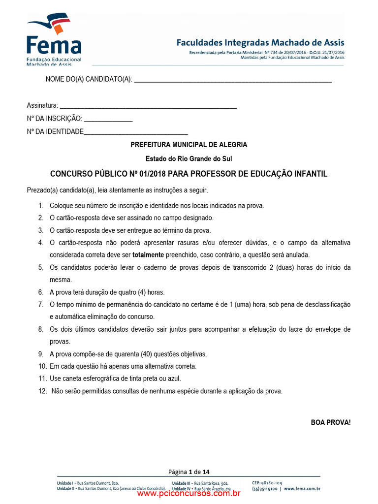 Prova 8 | PDF | Pré-escola | Pedagogia