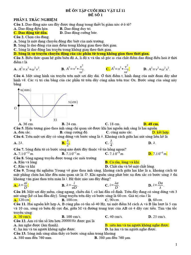 On Tap Cuoi HK1 Vat Li 11 | PDF