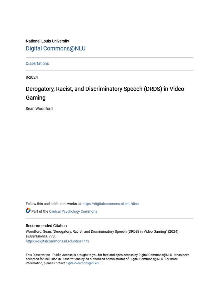 Derogatory Racist and Discriminatory Speech (DRDS) in Video Gam | PDF | Aggression | Mental Health