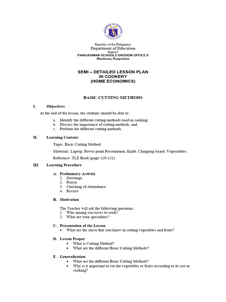 Basic Cutting Methods Semi Detailed PANG II | PDF | Rubric (Academic) | Learning