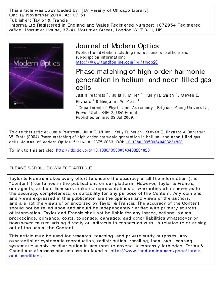 Phase Matching of High-Order Harmonic Generation in Helium - and Neon-Filled Gas Cells | PDF ...