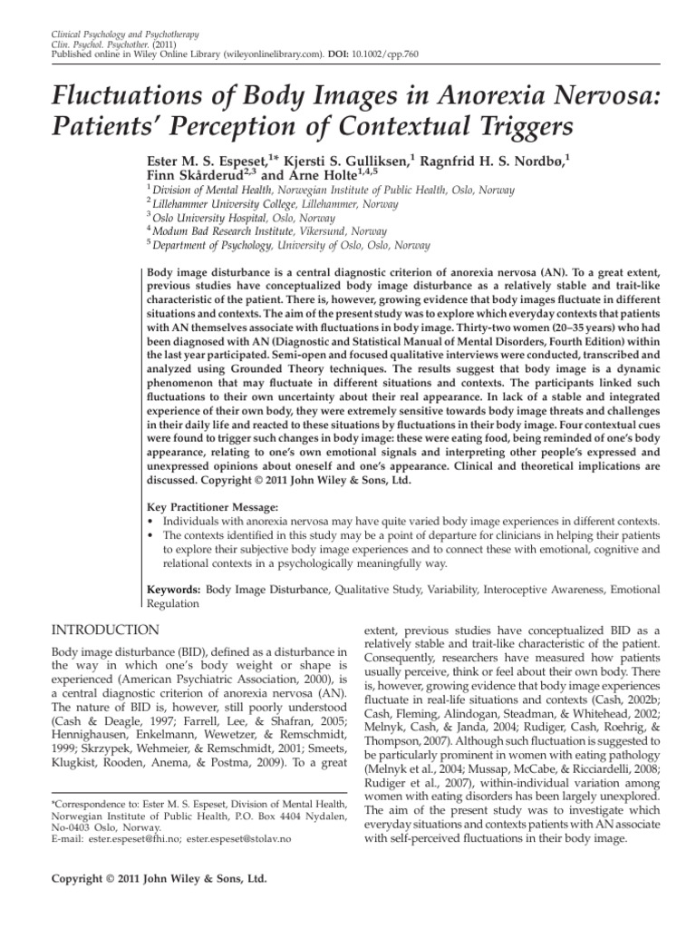 Fluctuations of Body Images in Anorexia Nervosa | PDF | Feeling ...