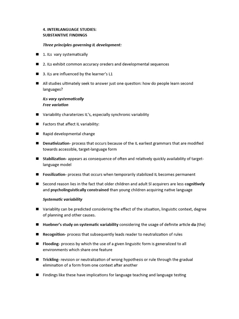 4 Interlanguage Studies (Substantive Findings) | PDF | Second Language Acquisition | Second Language