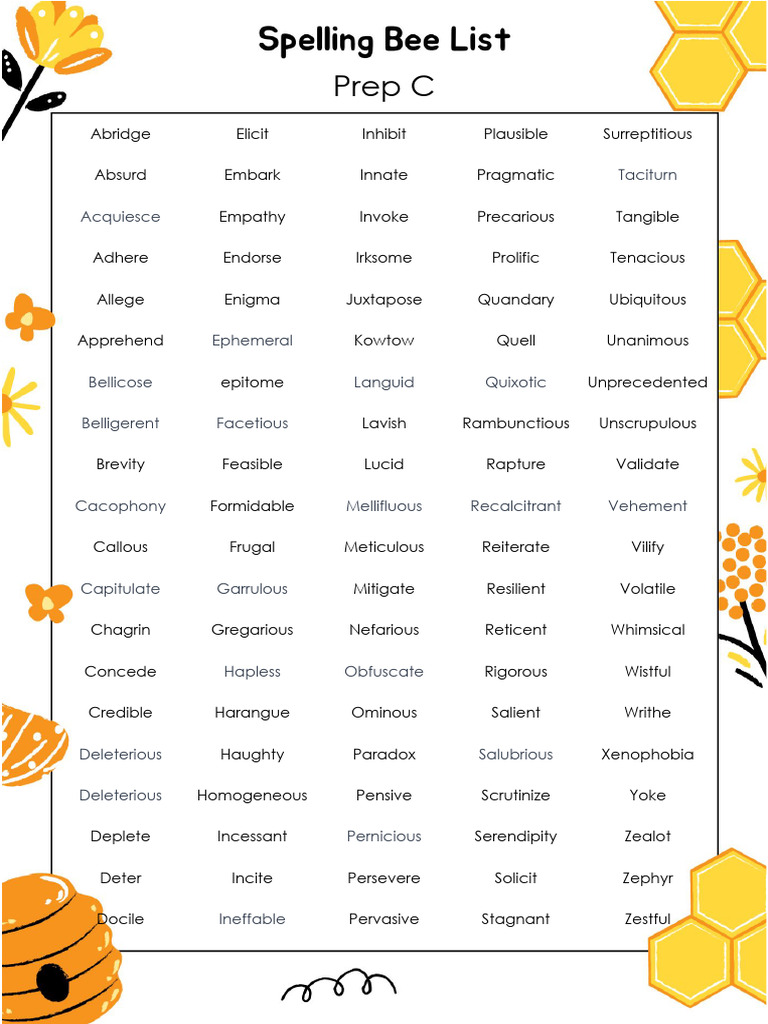 PC Spelling Bee List 2024 | PDF