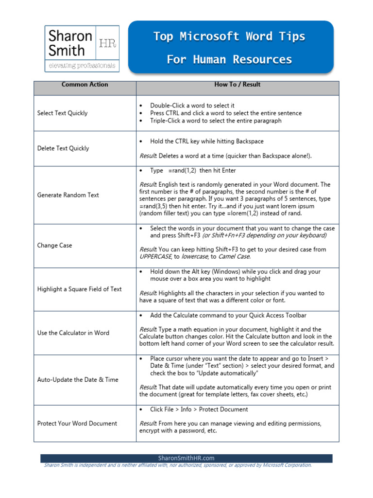 Top Word Tips For HR | PDF