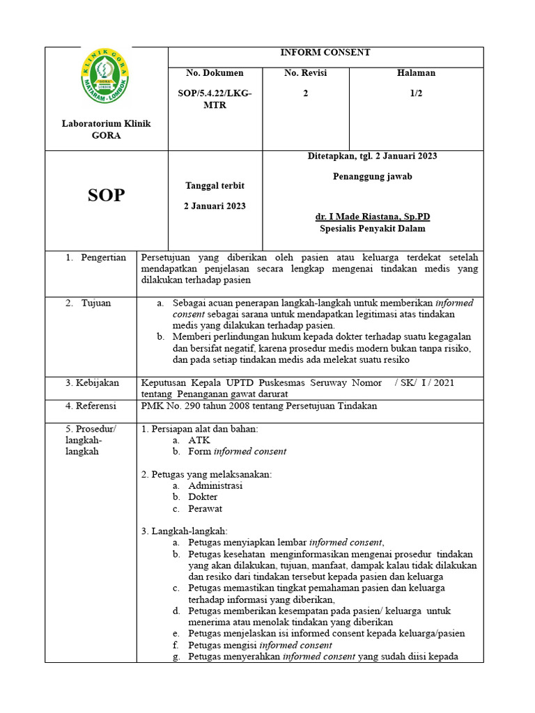 SOP Informed Consent | PDF | Pengembangan Diri